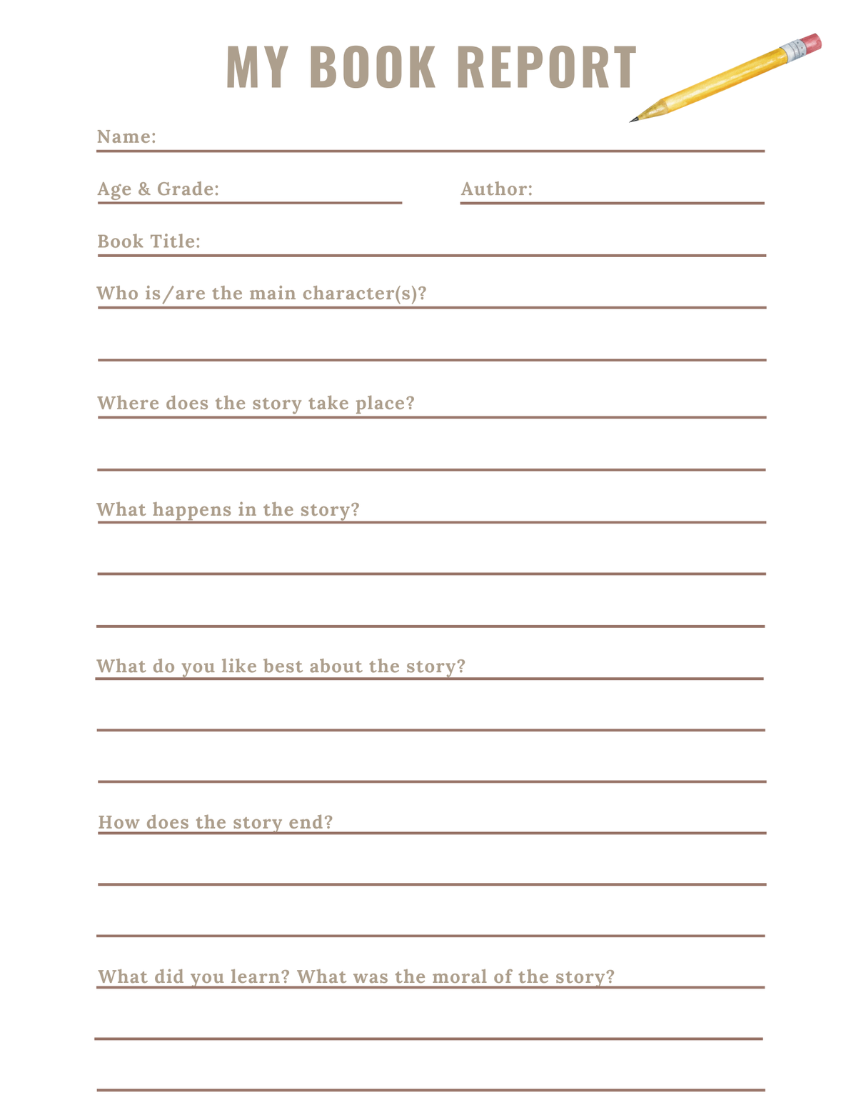 Book Report Printable – Shepherd Kids Co.