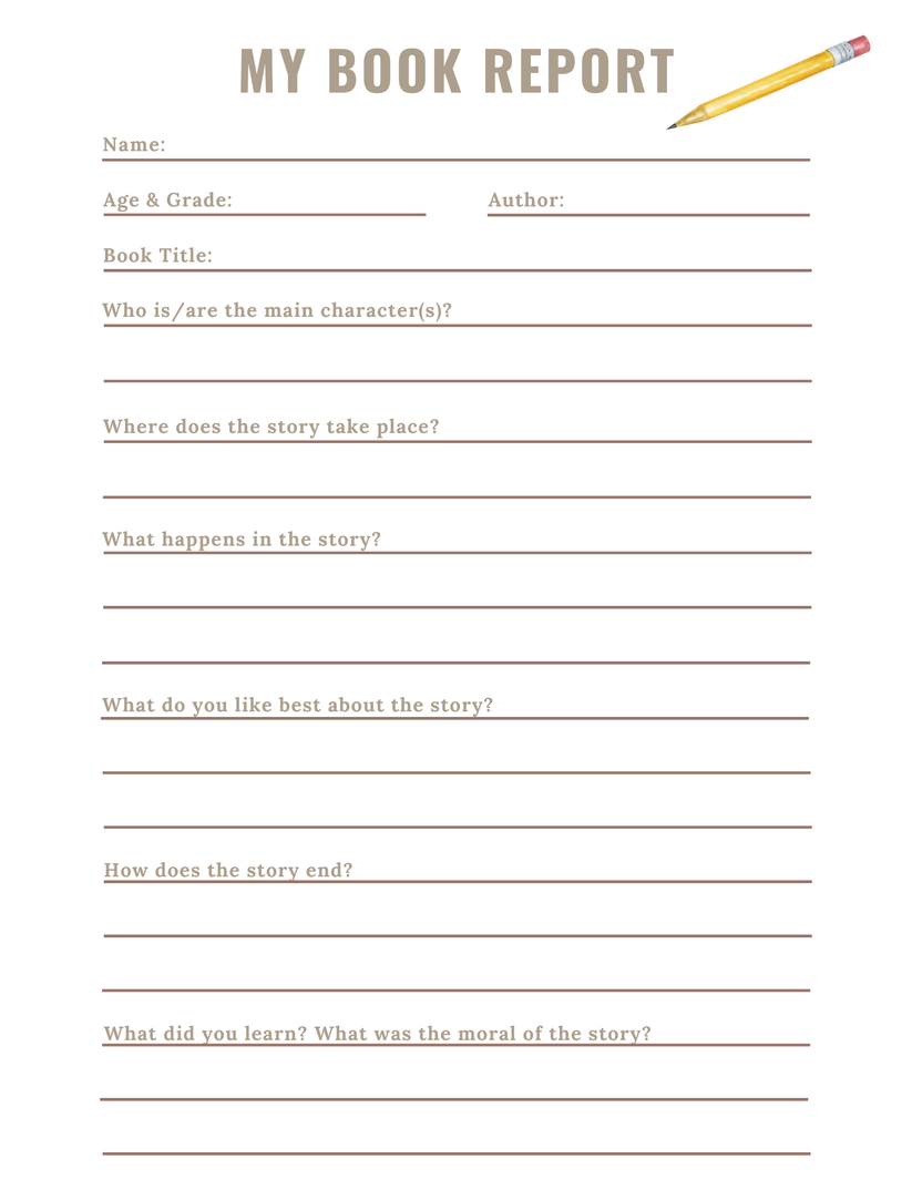 Book Report Printable – Shepherd Kids Co.